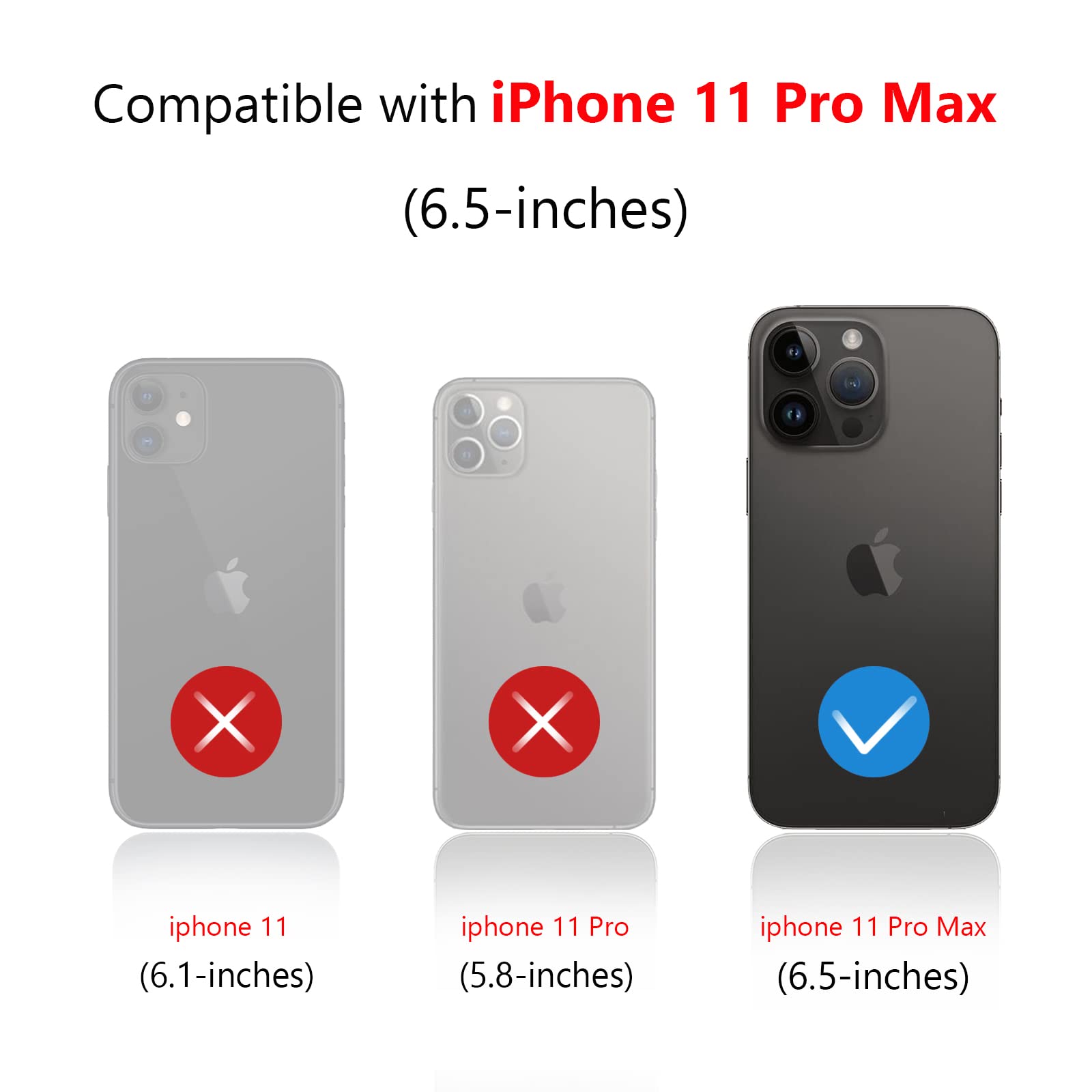 Varikke for iPhone 11 Pro Max Wallet Case, Detachable Magnetic Wallet Flip Cases for Women Men with Card Holder & Kickstand & Wrist Strap Fits iPhone 11 Pro Max Phone Cover Glitter PU Leather, Black