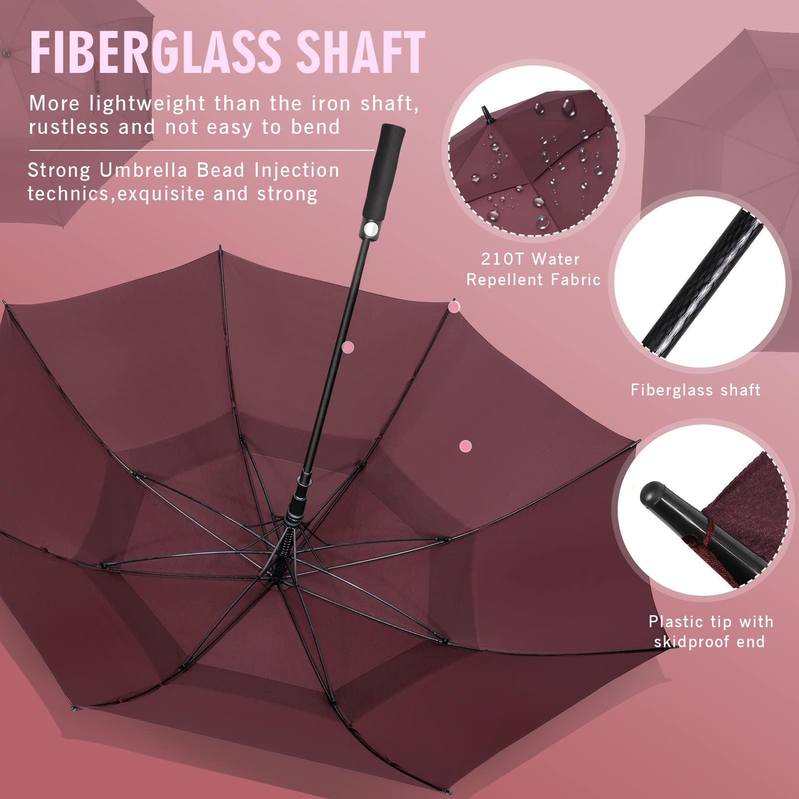 ZOMAKE Large Golf Umbrella 62 Inch - Double Canopy Vented Golf Umbrellas for Rain Windproof Automatic Open Golf Push Cart Umbrella Oversize Stick Umbrellas for Men Women(Red)