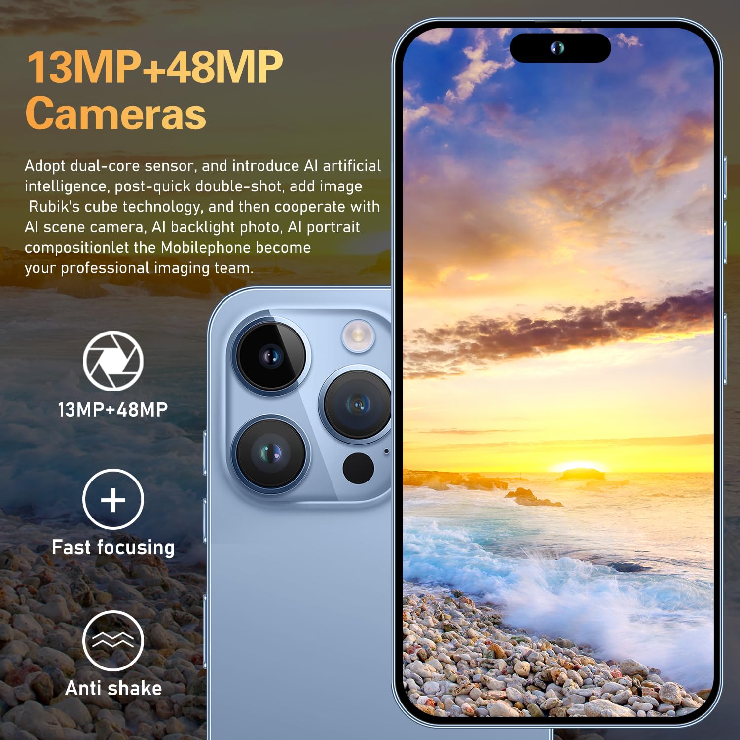 xixaomiro i14Pro 5G Cell Phone, Unlocked Android Smartphone, 8GB+512GB, 6.8'' FHD LCD Display Screen, 13MP+48MP Camera, 5000mAh Long Battery Life, Dual Sim Card,1TB Expandable Storage (Black)