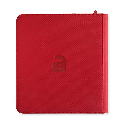 Vault X Premium Exo-Tec Zip Binder 12 Pocket, 20 Double-Sided Pages for 480 Side-Loading Slots for Board, Collectible or Trading Card Game Protective Folder Album (Red)