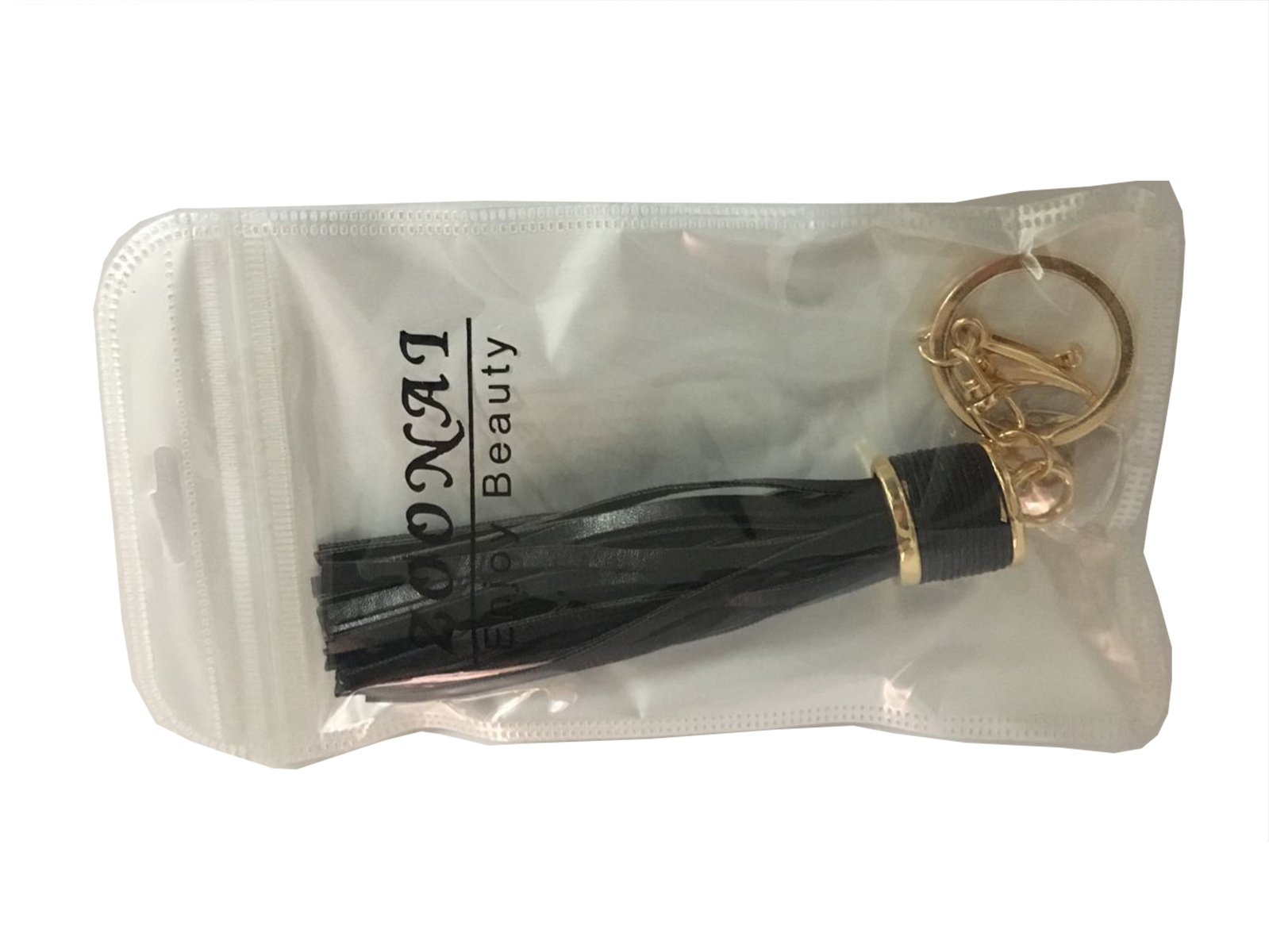 ZOONAI Women Leather Tassels Keychain Car Circle Key Rings Gift Bag Hanging Buckle (Black)