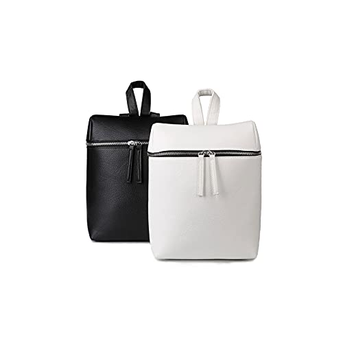 WOBBLO Backpacks Women Backpack White And Black Lady Travel PU Leather Backpacks Female Rucksack Bag (Color : Black)