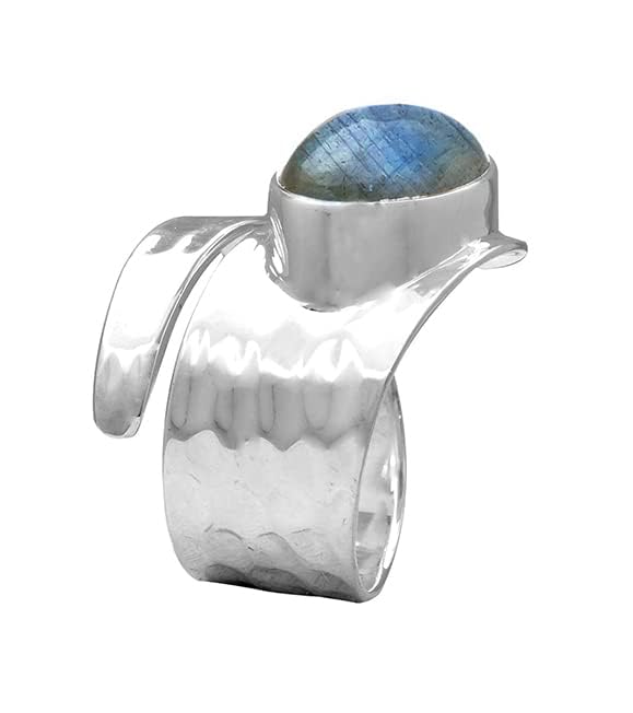 YoTreasure 10x12 MM Labradorite Bypass Ring Hammered .925 Sterling Silver