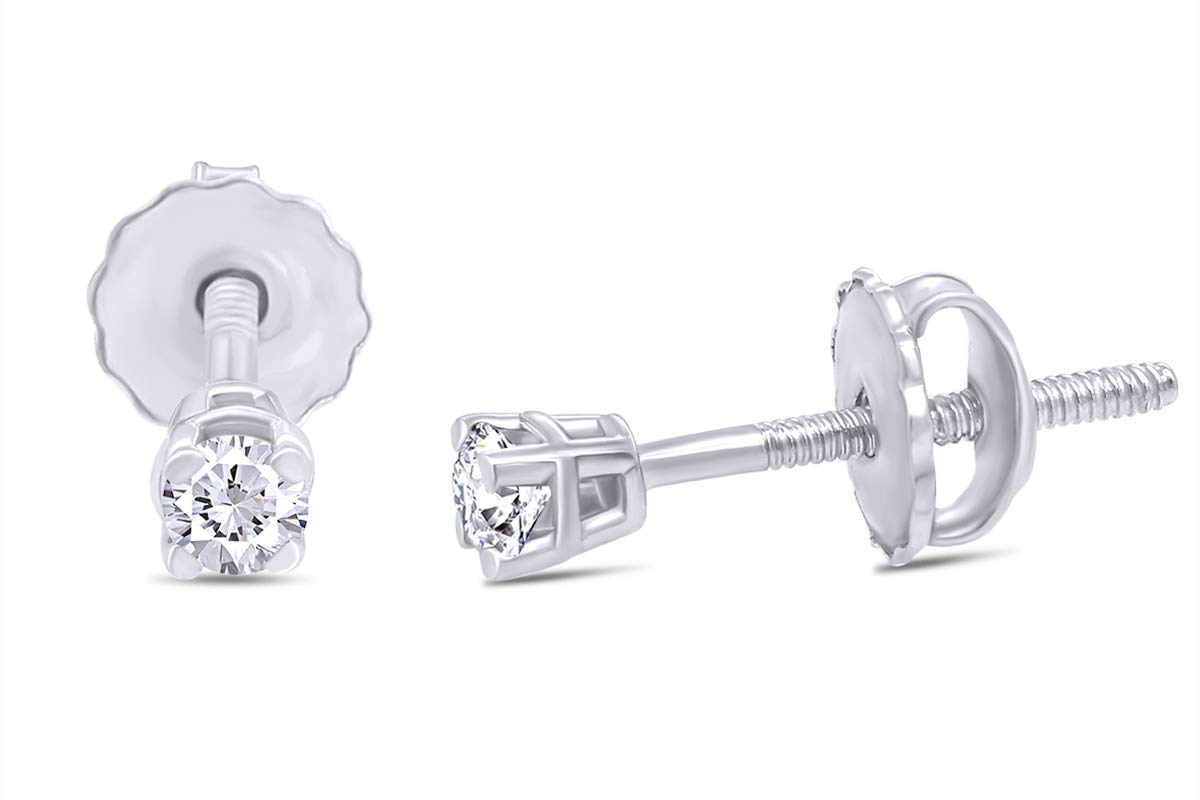 VERY VERY Small Miniscule 0.04CTTW Round Natural Diamond Stud (IGI Certified 0.70 ct & up) Plus Quality Screw Back Earrings in 14k Solid White Gold, 0.04 Ctw - 2.00 Ctw)