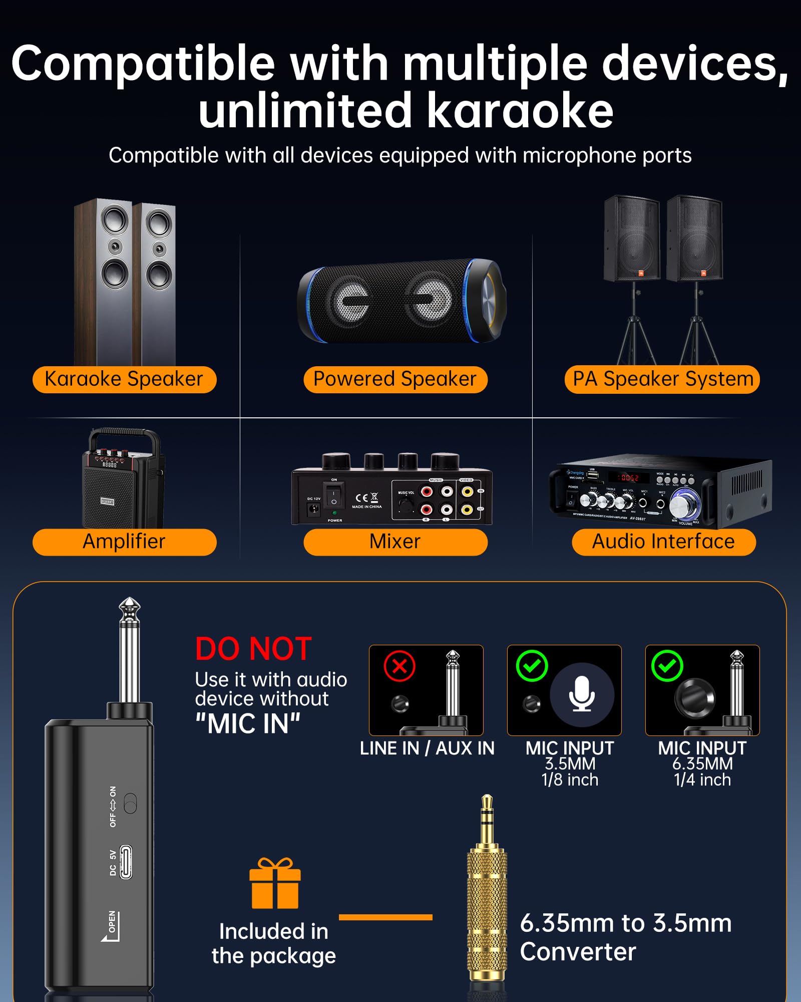 Wireless Microphone System, Metal UHF Dual Cordless Dynamic Mic System, Professional Handheld Karaoke Microphone with Rechargeable Receiver for Singing, Voice Amplifier, PA , Church (280ft Range)