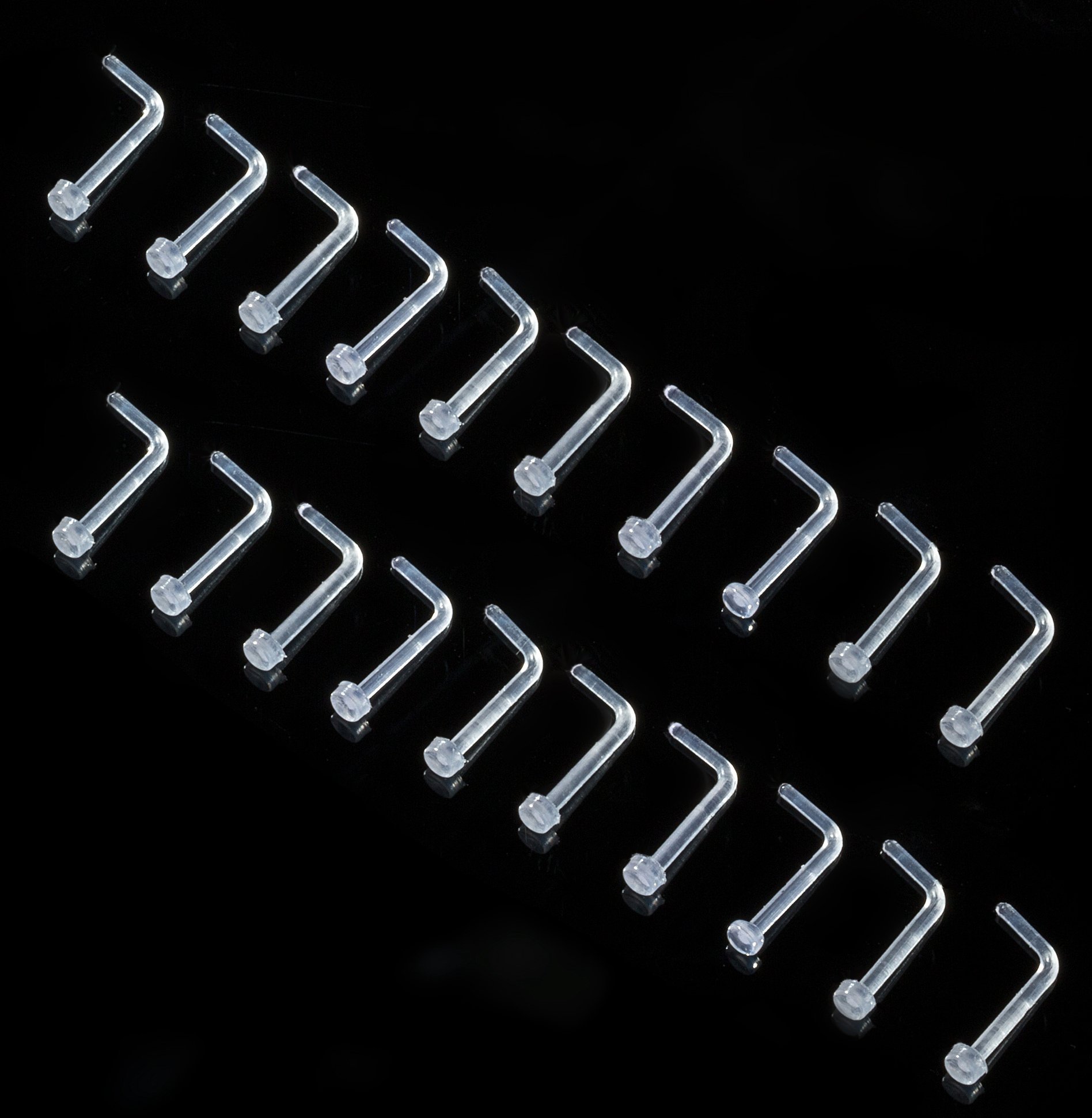 YOVORO 20PCS 20G Bioflex Clear Nose Rings Stud 2MM Nose Retainer Body Piercing Jewelry Q