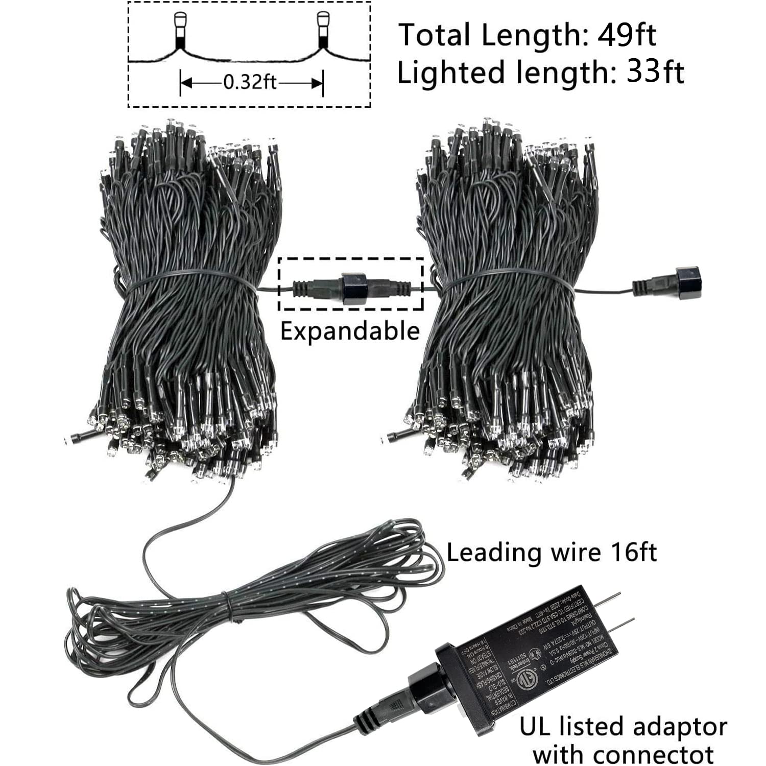 YIQU Extendable Super-Long 95FT 240 LED Christmas String Lights Outdoor/Indoor, Green Wire Christmas Tree Lights Plug in String Lights for Xmas Decorations Party Wedding Garden (Warm White)