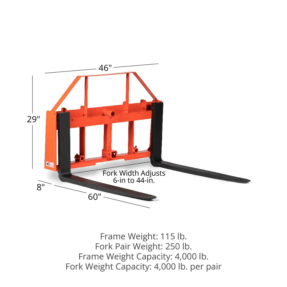 Titan Attachments UA USA Made Orange Pallet Fork Frame Attachment, 60†Fork Blades, Rated 4,000 LB