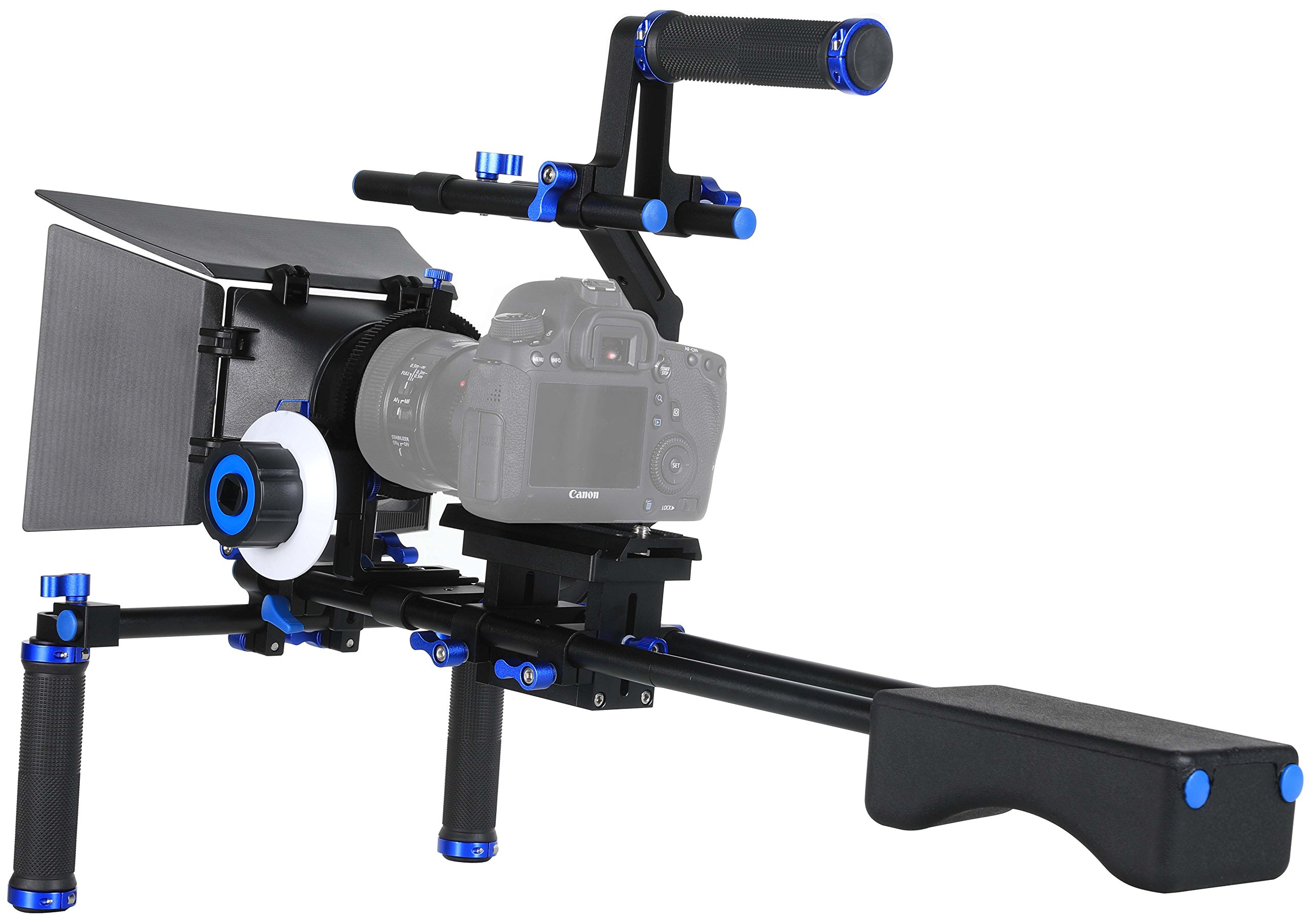 SunSmart Pro DSLR Rig Video Camera Shoulder Mount Kit Including DSLR Rig Shoulder Support, Follow Focus F0, Matte Box M1, Adjustable Platform, Top Handle and C-Shape Support Cage