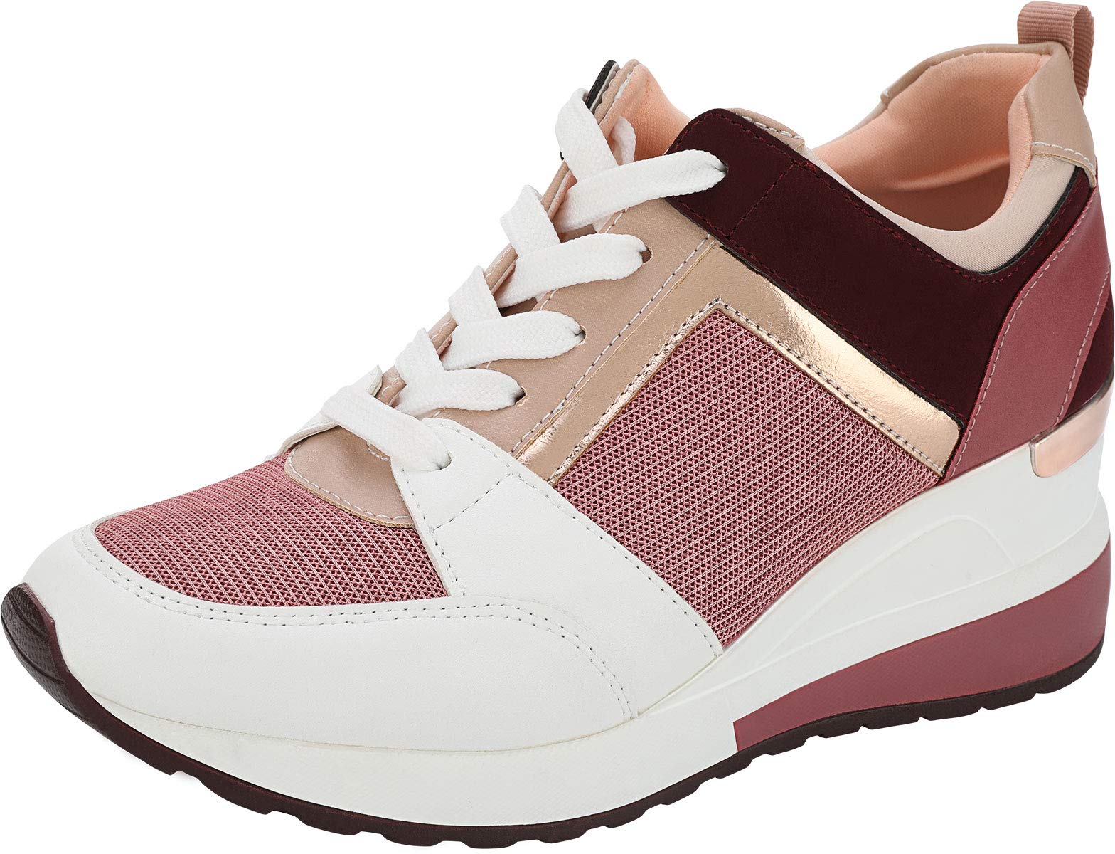 Yolanda Zula Women's Wedge Sneakers High Heel Fashion Lightweight Walking Shoes Pink, 9