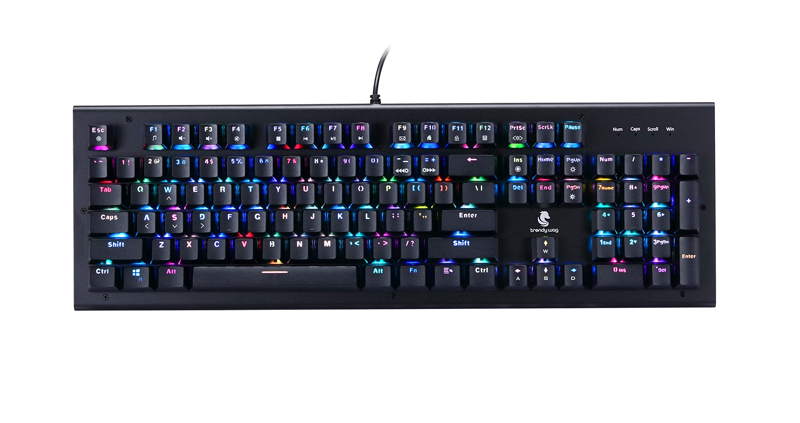 Trendy Wag Mechanical Gaming Keyboard Wired RGB Backlight Aluminum Base 104 Anti-Ghost Keys Blue Switches Multimedia Macros for Mac & Windows - Full Size
