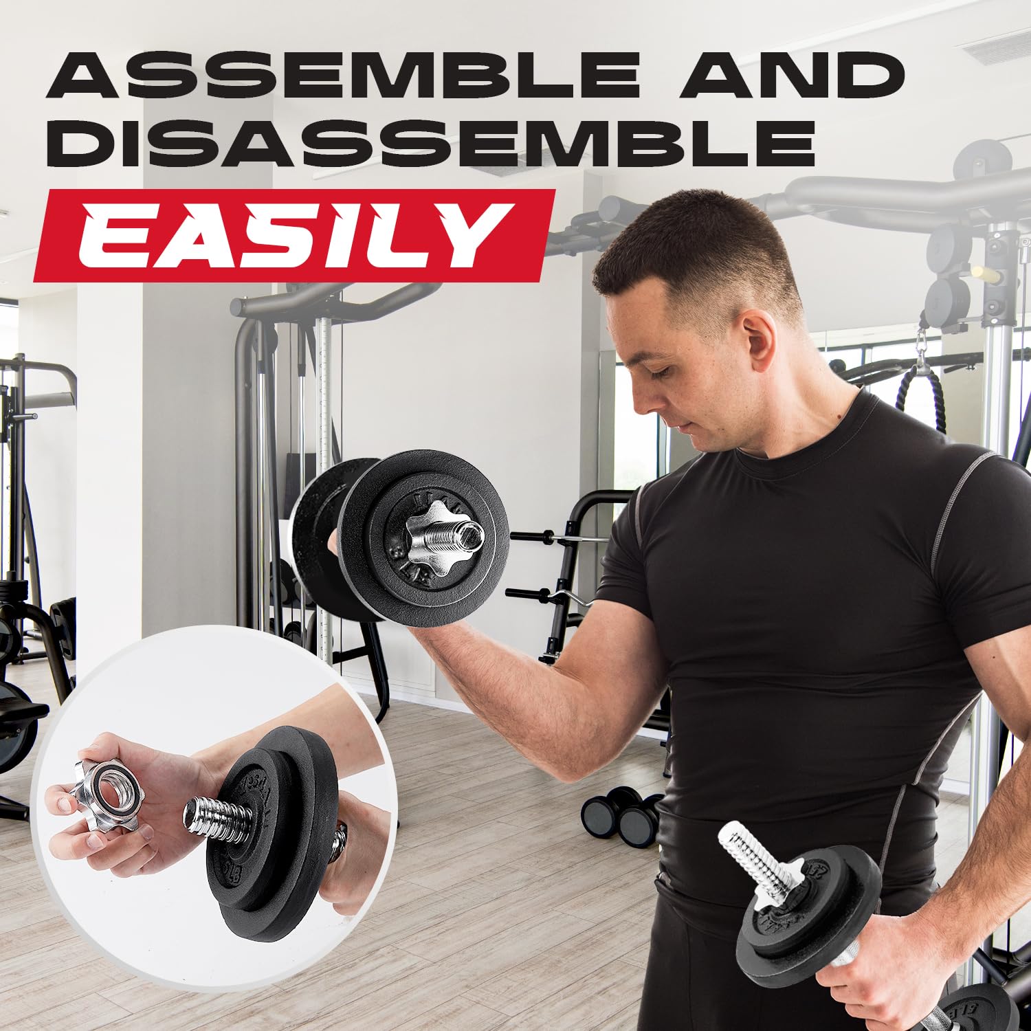 Yes4All Adjustable Dumbbells with Dumbbell Bar Connector β 50 lb Dumbbell Weights (25 lb x 2), C2. Black - 50lb (25lb x 2) + Connector