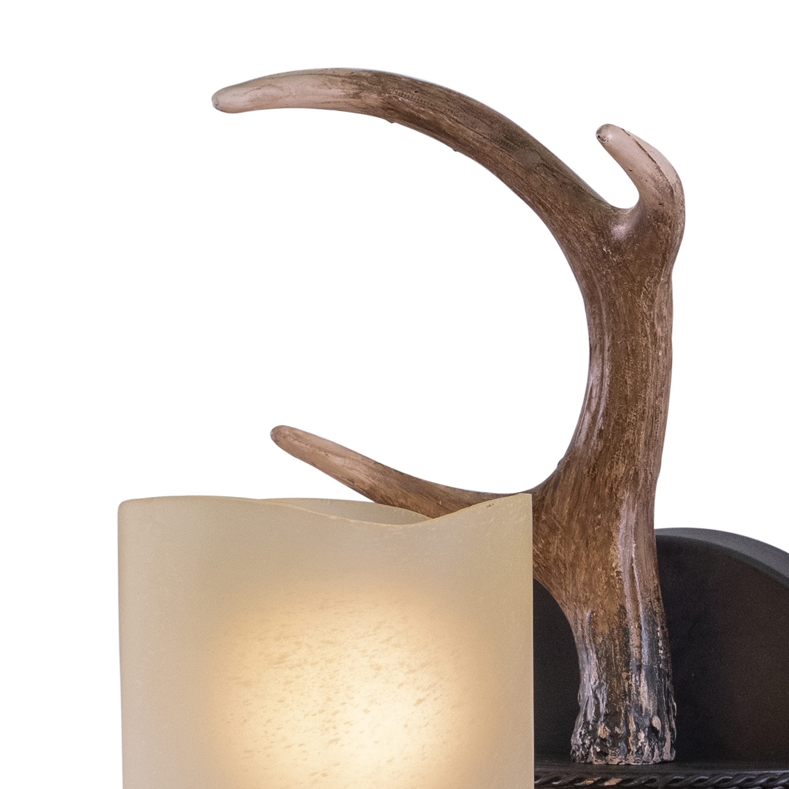 VAXCEL Yoho 1 Light Bronze Rustic Antler Flush Wall Sconce Cream Glass