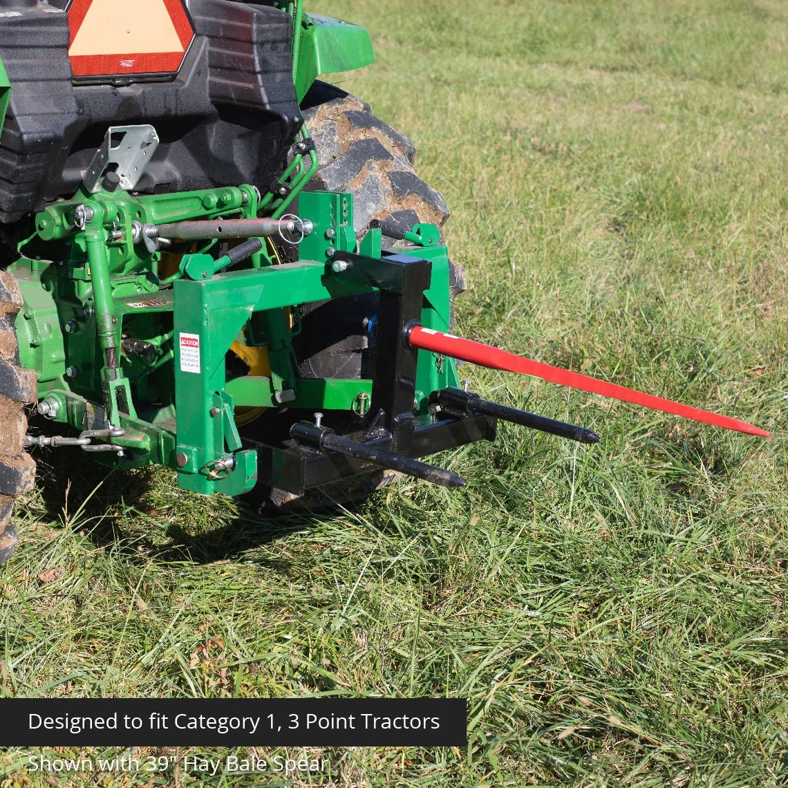 Titan Attachments Black Category 1 Tractor 3 Point Attachment w/43-in Hay Spear & 2 17-in Stabilizers