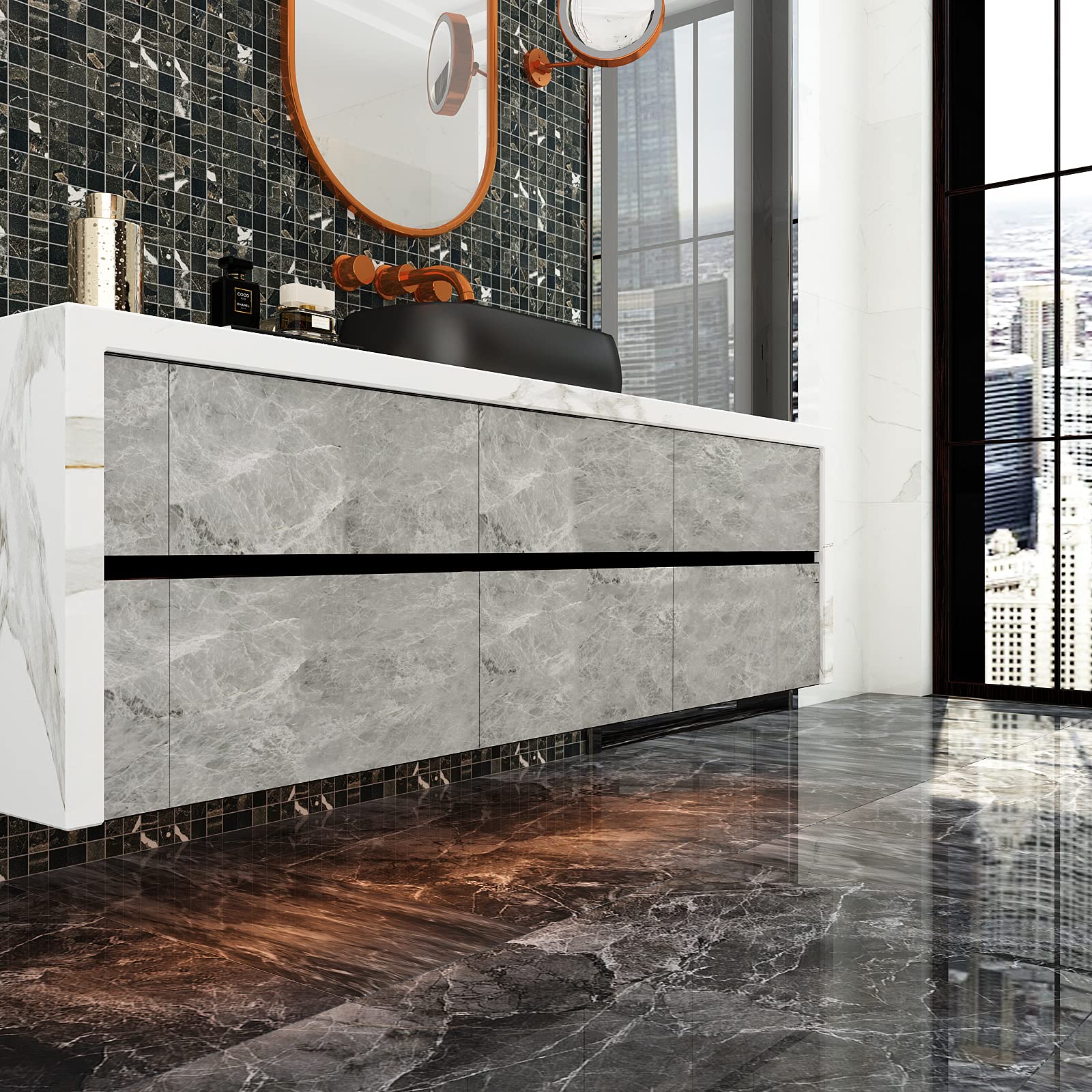 VEELIKE Dark Grey Marble Peel and Stick Floor Tile 12"x24" Waterproof Vinyl Flooring Tiles Self Adhesive Removable Stick on Tiles Stickers Flooring for Bathroom Kitchen Bedroom Garage Decor 24 Pack