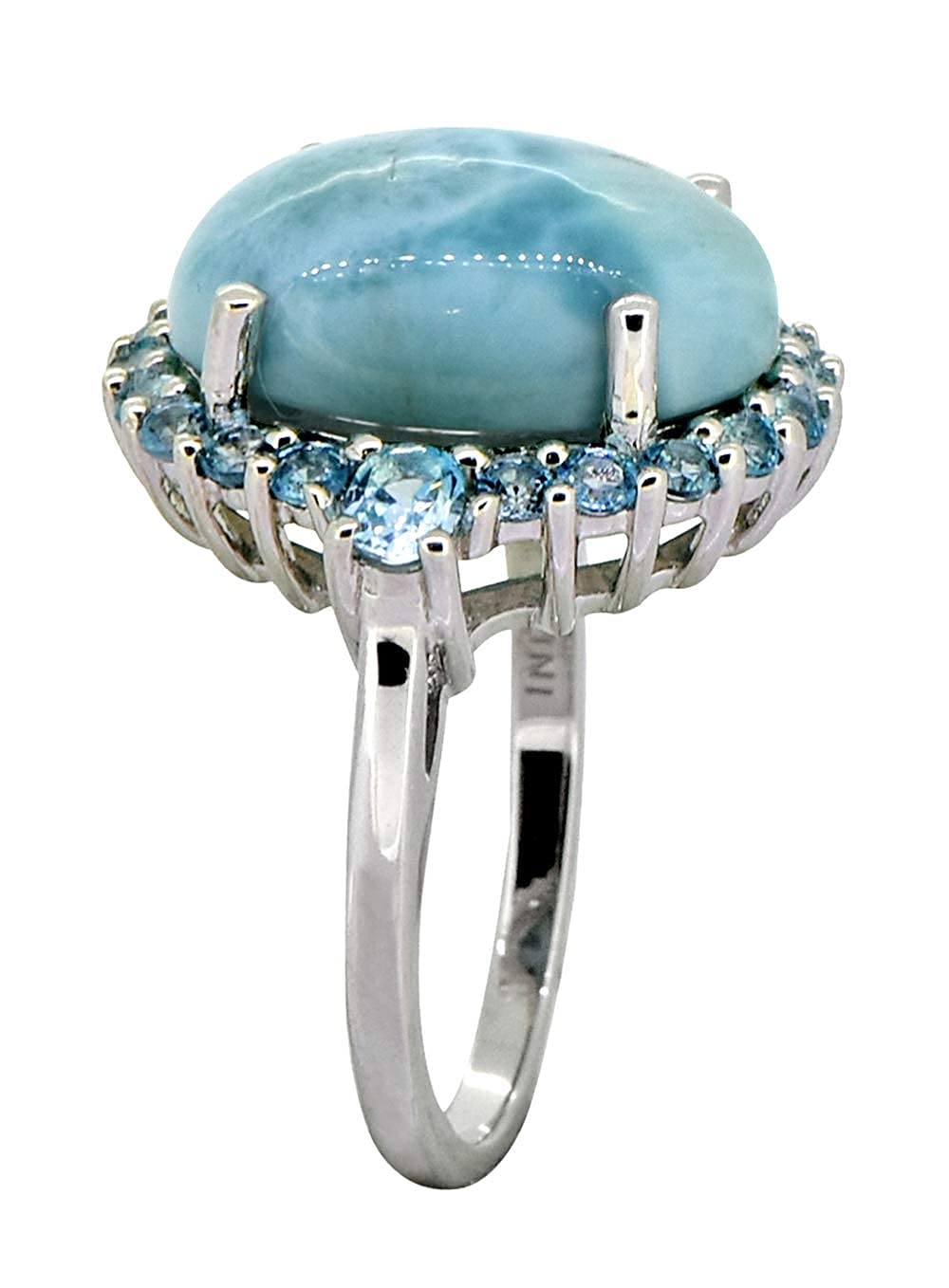 YoTreasure 12.03 Cts. Larimar Swiss Blue Topaz 925 Sterling Silver Cluster Ring