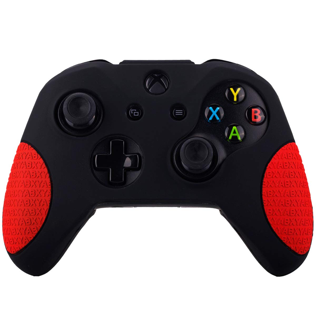 YoRHa Thickened Rubber Silicone Cover Skin Case 3D Letters Massage Grip for Xbox One S/X Controller x 1(Black&Red) with PRO Thumb Grips x 8