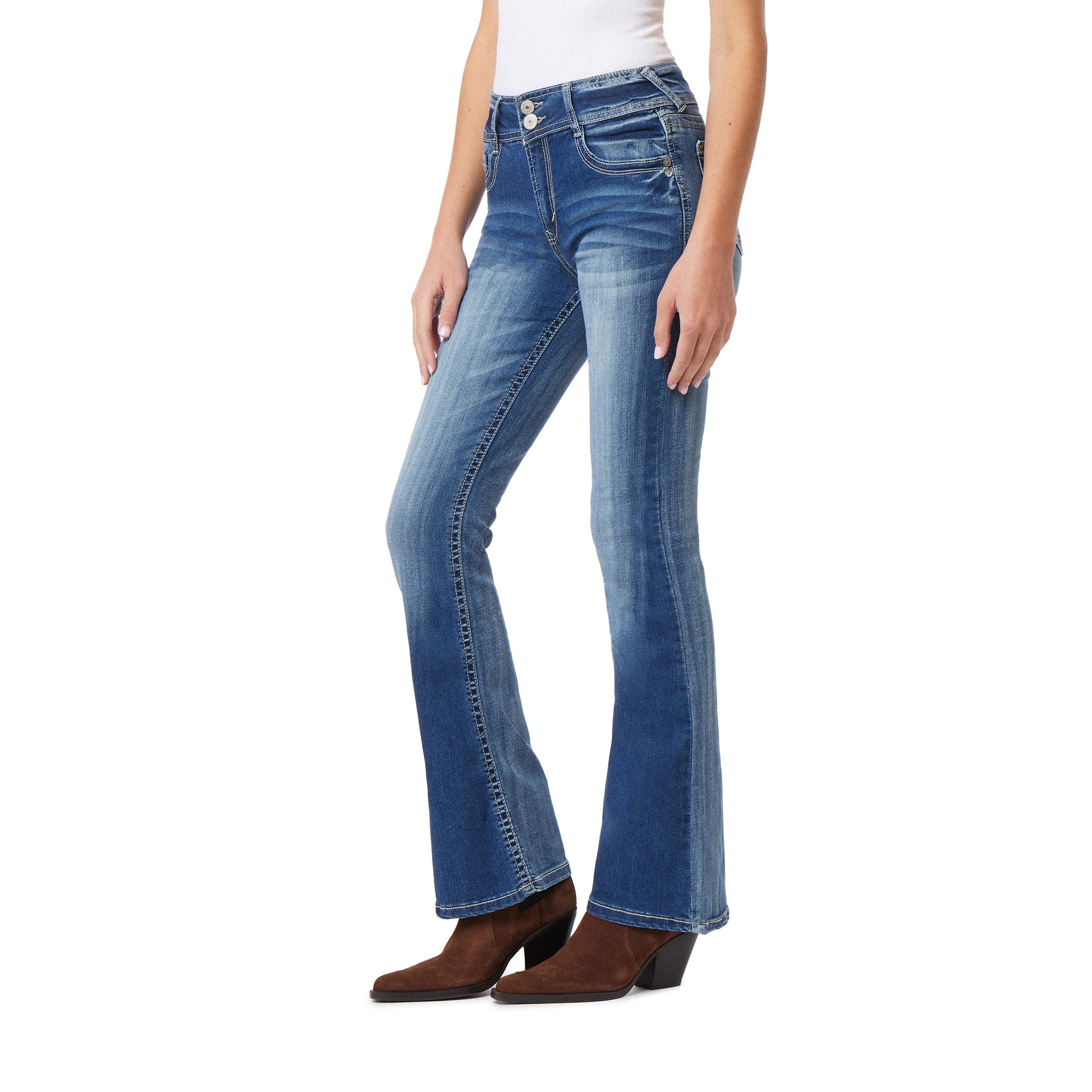 WallFlower Women's Flirty Curvy Flare High Rise Insta Stretch Juniors Jeans (Standard and Plus), Gemma, 17