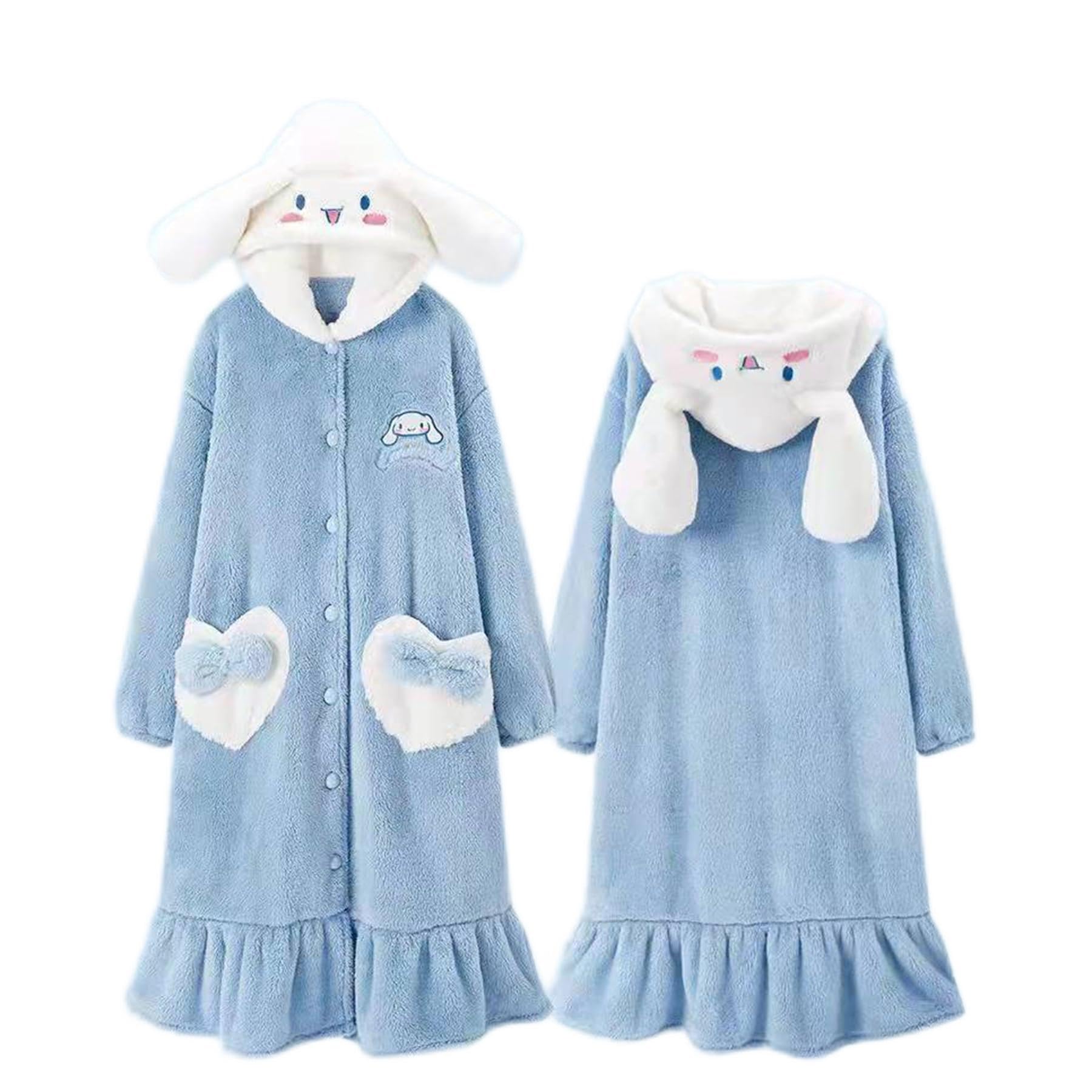 wsvyhoe Cartoon Pajamas Girl Warm Plush Sleepwear Robe Button Bathrobe Halloween Christmas Cosplay Clothes-M