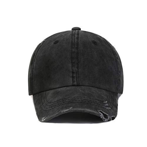 YIBOBA Ponytail Baseball Cap Retro, Messy Visor Dad Hat Ponycaps Adjustable Cotton and Twill Mesh Trucker Caps (Black No Net)
