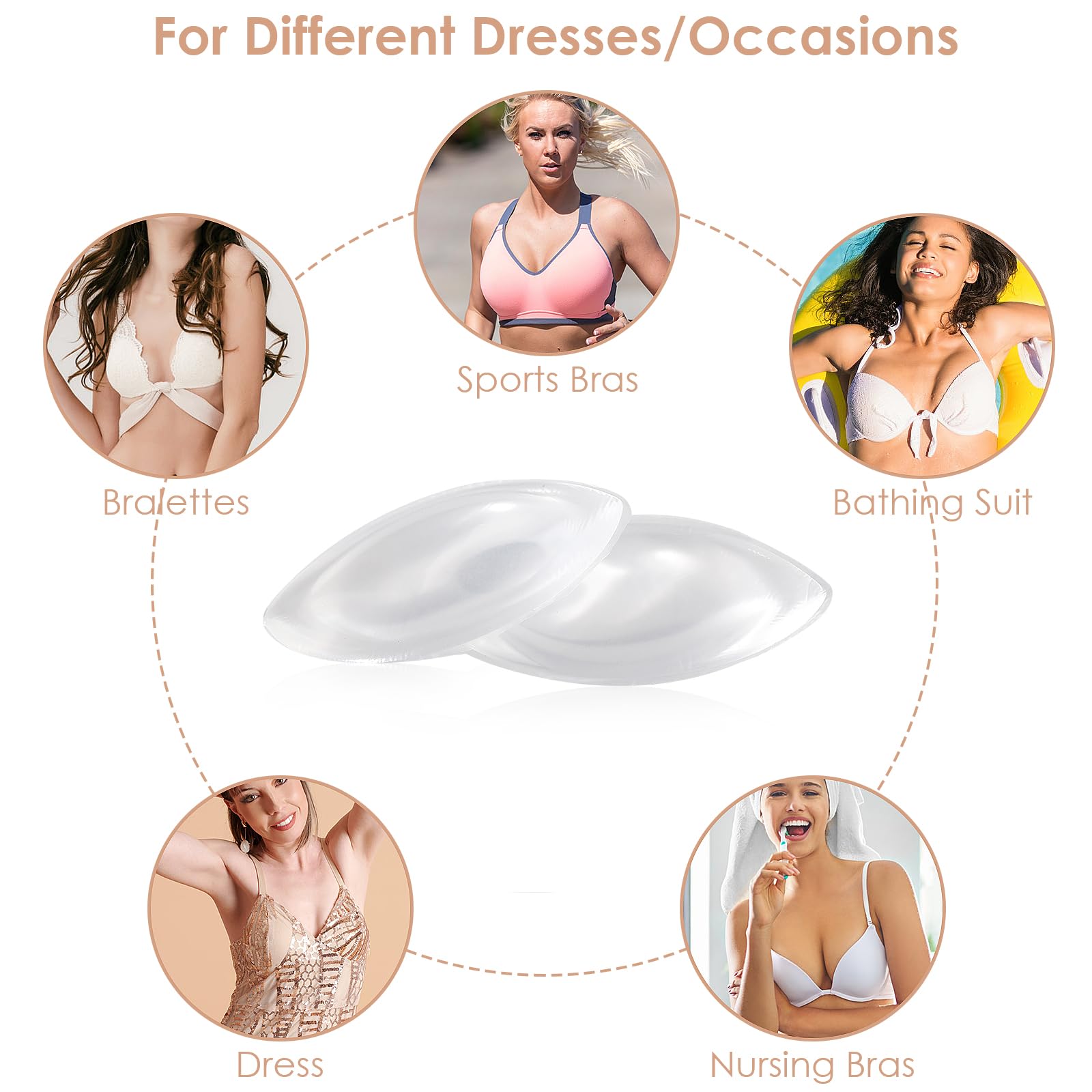 WLLHYF Silicone Bra Inserts, Reusable Gel Push Up Breast Pads and Breast Enhancers Add 1-2 Cups 1 Pair (clear)