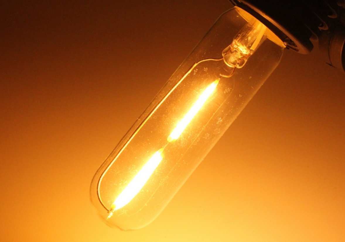 Vintage Edison LED Bulb 4 Pack,T10/T30 LED Bulbs 2W Antique COB Tubular Filament LED Bulb Tubular Edison Style LED Filament Bulb T10,Dimmable,E27 Medium Base,Warm White 2300K,Amber Glass Cover