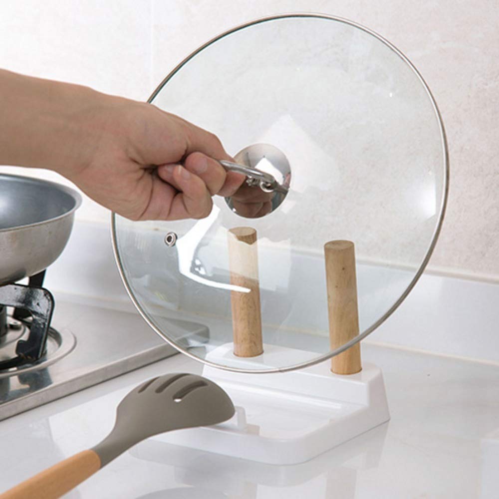 WUDILU Wooden Pot Rack Spoon Holder Pan Cover Lid Rest Stand Home Applicance Drain Rack The Goods for Kitchen Accessories