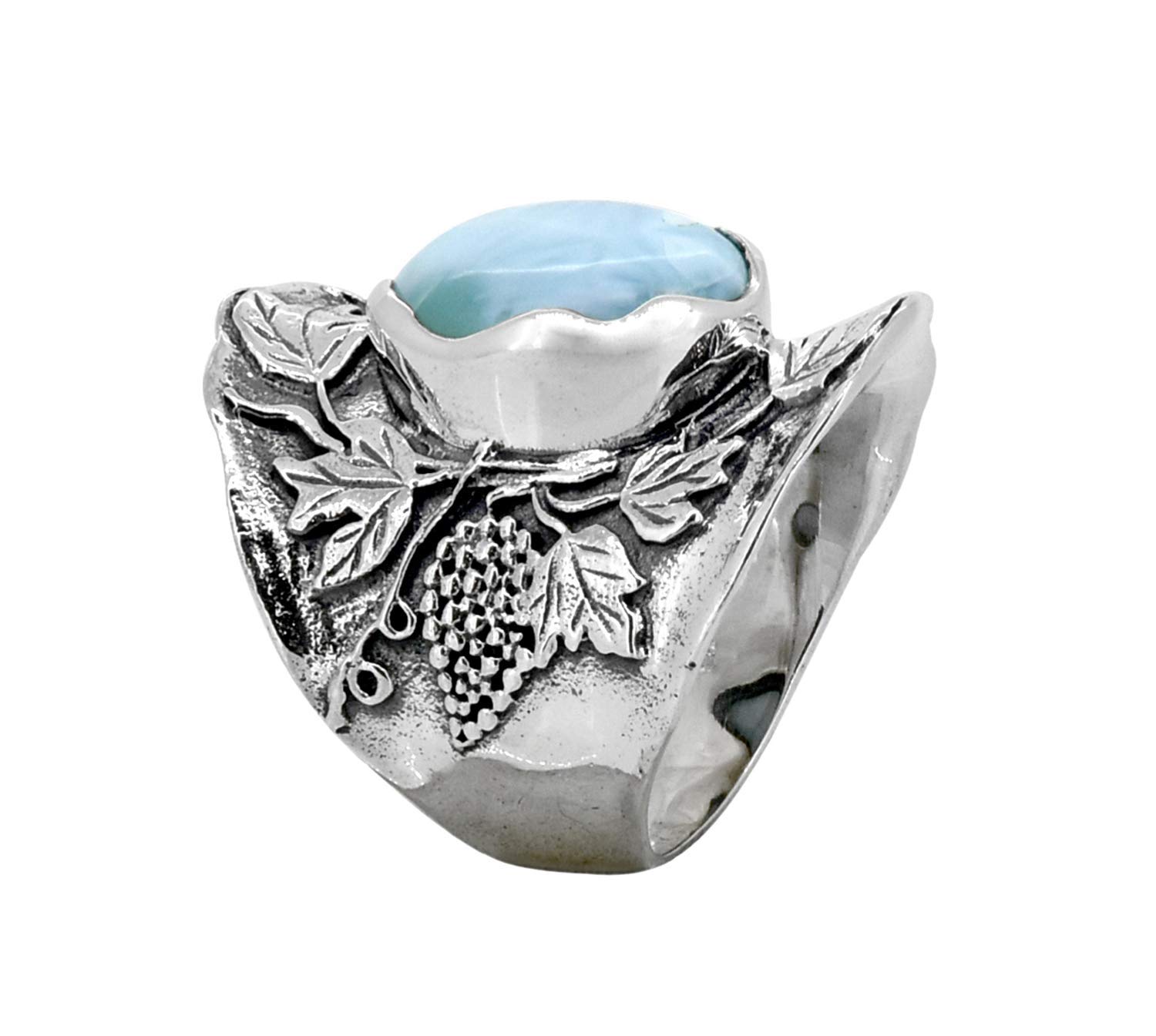 YoTreasure 10x14 MM Larimar Classic Statement Ring Oxidized .925 Sterling Silver