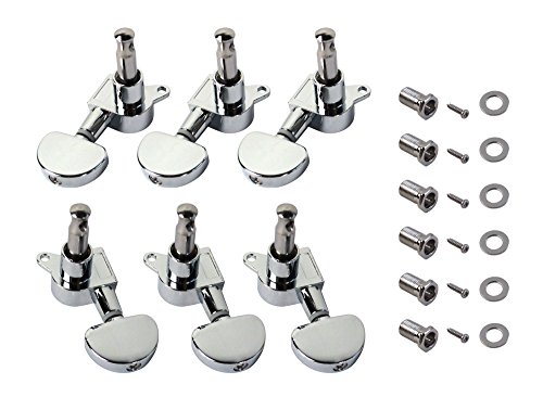 YMC TP20 Series 6 Pieces Guitar Parts 3 Left 3 Right Machine Heads Knobs Guitar String Tuning Pegs Machine Head Tuners for Electric or Acoustic Guitar With 2pcs Strap Locks,Chrome