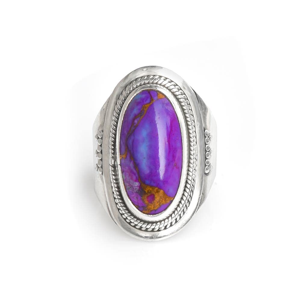 YoTreasure Purple Copper Turquoise Bold Ring .925 Sterling Silver Jewelry