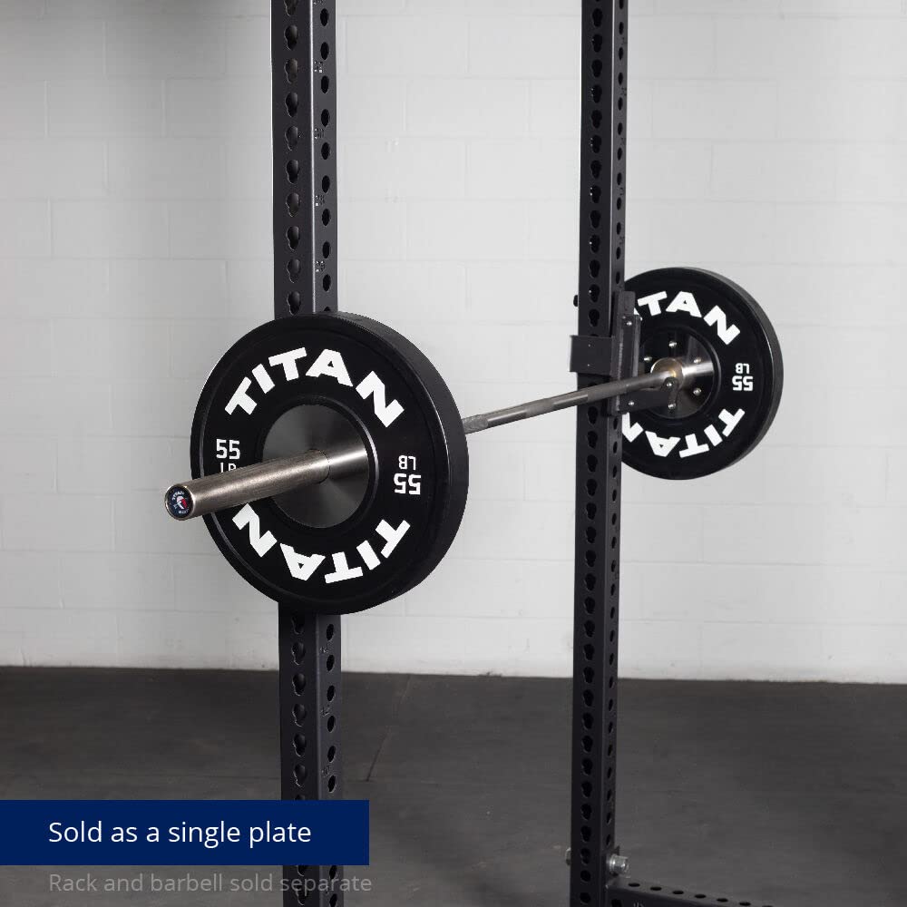 Titan Fitness 55 LB Black Elite Olympic Bumper Plate, Competition Weight Plates, Rubber with Steel Hub Insert, Sold Individually, For Olympic Weightlifting and Cross-Training Workouts