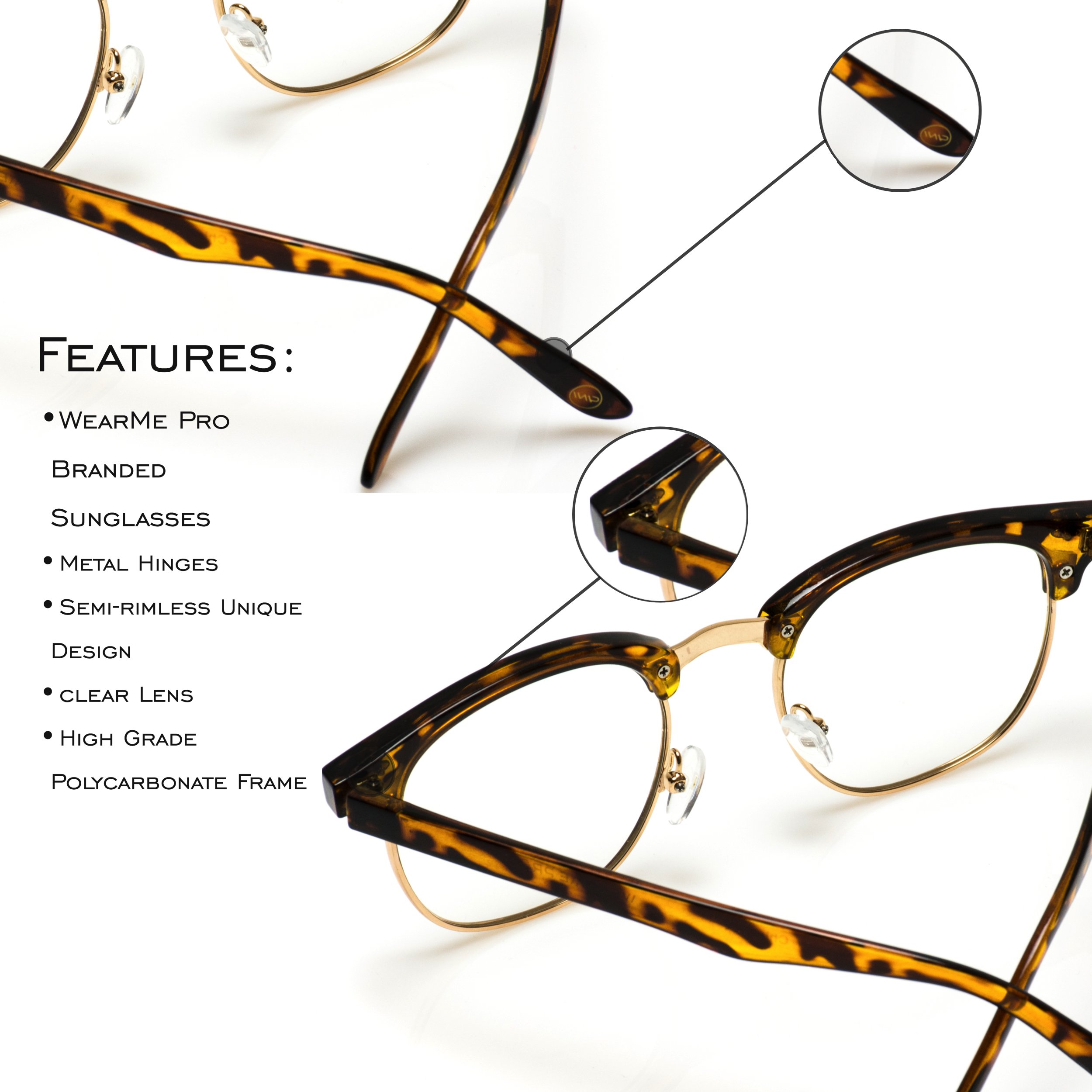 Vintage Inspired Blue Light Blocking Glasses Classic Half Frame Horn Rimmed Clear Lens (Black Silver, 52)