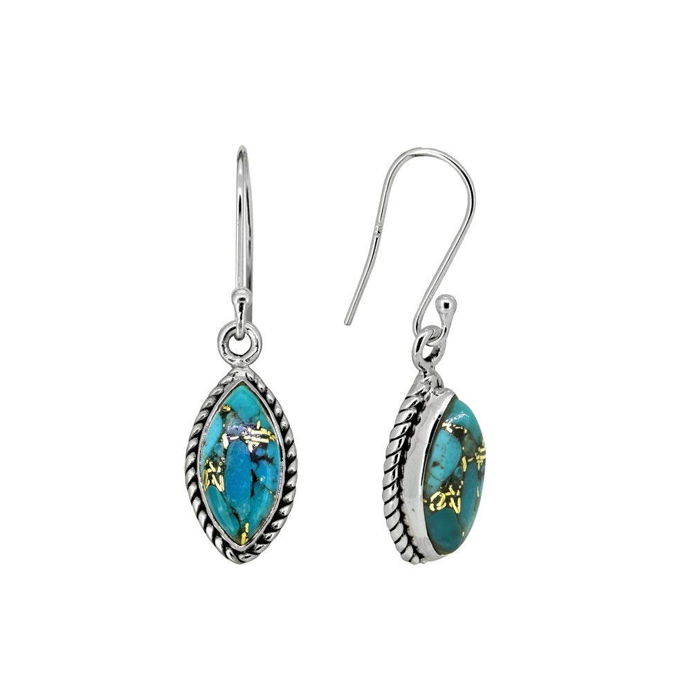 YoTreasure Blue Copper Turquoise Dangle Earrings Solid 925 Sterling Silver Birthstone Jewelry for Women