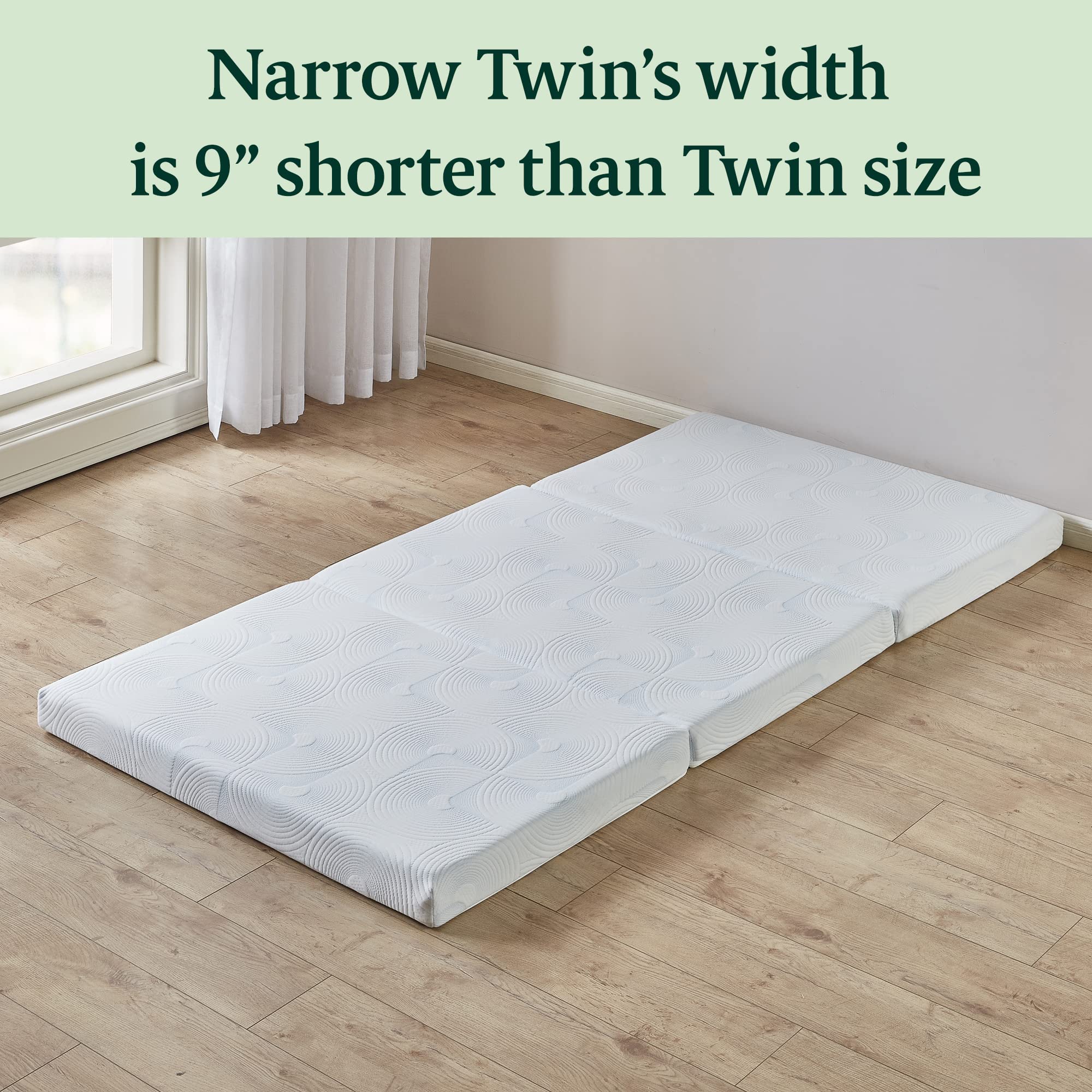 Zinus Gel Memory Foam 3 Inch Tri-Fold Comfort Portable Folding Floor Mat, Narrow Twin