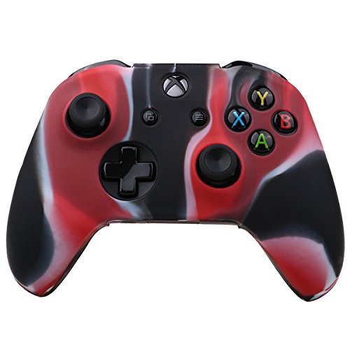 YoRHa Silicone Cover Skin Case for Microsoft Xbox One X & Xbox One S Controller x 1(Camouflage red) with Pro Thumb Grips 8 Pieces