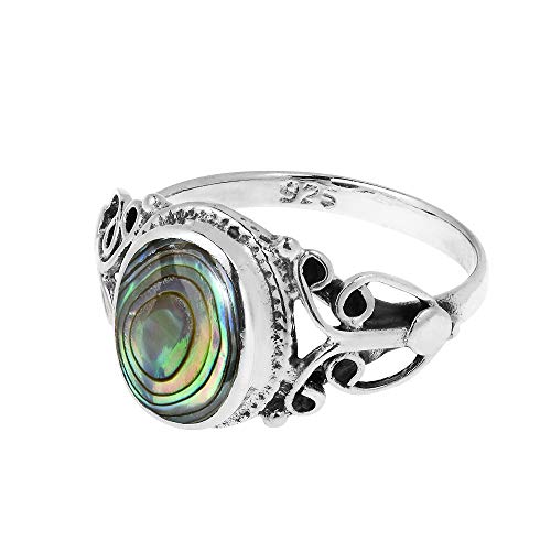 Vintage Swirl Abalone Shell Center .925 Sterling Silver Ring (7)