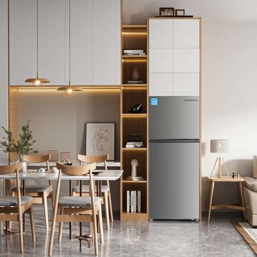 Upstreman 11.6 Cu.Ft. Double Door Fridge in Stainless Steel with Large Capacity Top Freezer, Auto Defrost, Adjustable Thermostat Control, Reversible Door Swing, ENERGY STAR