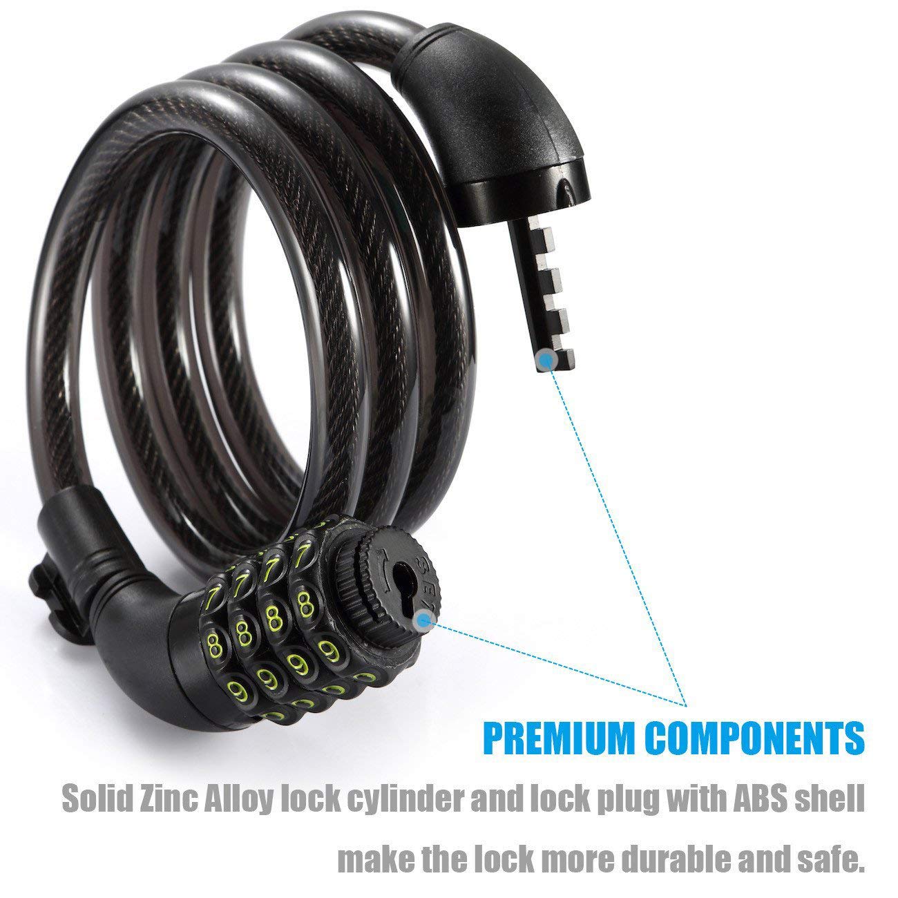 Titanker Bike Lock, 4 Feet Bike Locks Cable, Secure Resettable Combination Bike Lock with Mounting Bracket, 1/2 Inch Diameter