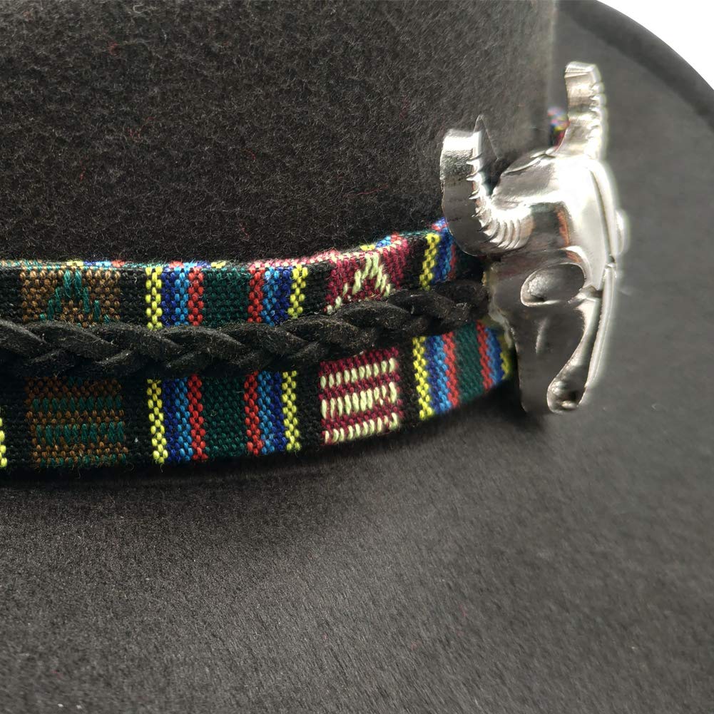 Yosang Wide Brim Men and Woman's Western Outback Cowboy Hat with Metal Bull Head Black