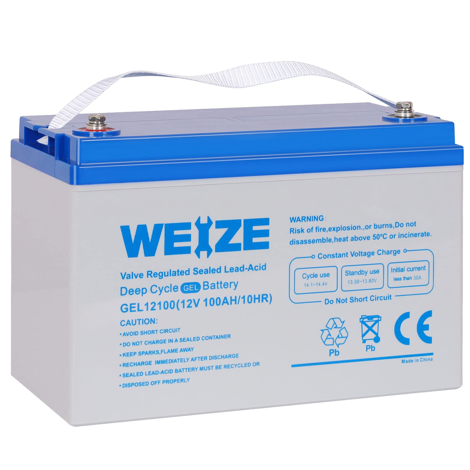 WEIZE 12V 100AH Deep Cycle Gel Battery Rechargeable for Solar, Wind, RV, Marine, Camping, Wheelchair, Trolling Motor and Off Grid Applications