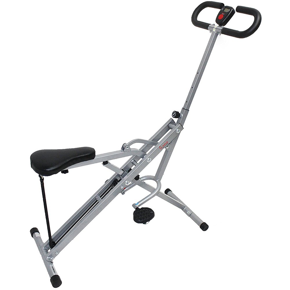 Sunny Health and Fitness Upright Squat Assist Row-N-Ride Trainer w/Workout Cooling Towel (Grey)