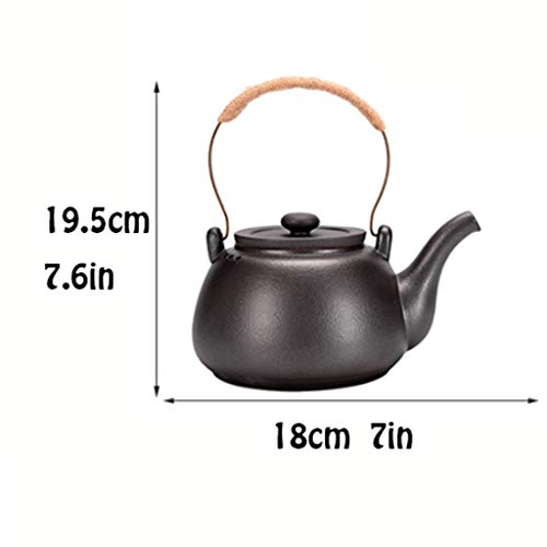 ZNZN Ceramic Kettle Black Kettle Retro Chinese Style Large-Capacity Stove Teapot with Rope Design Handle (900ml, 30.4oz) Multifunctional Water Kettle