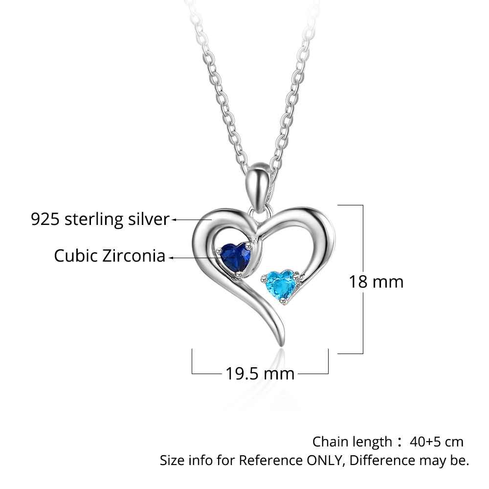 Zomodia Sterling Silver Personalized 2 Names Necklace with 2 Heart Simulated Birthstone Couple Pendant Necklace for Women (Silver#2)