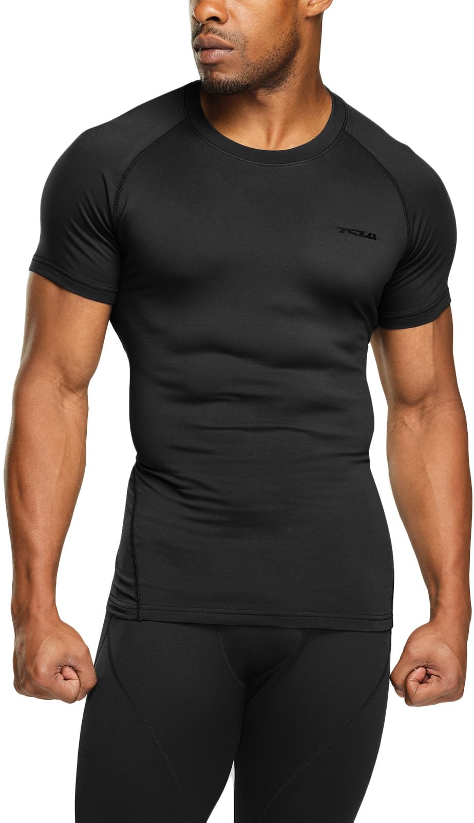 TSLA Men's Thermal Short Sleeve Compression Shirts, Athletic Sports Base Layer Top, Winter Gear Running T-Shirt, Heatlock Short Sleeve Black, Large