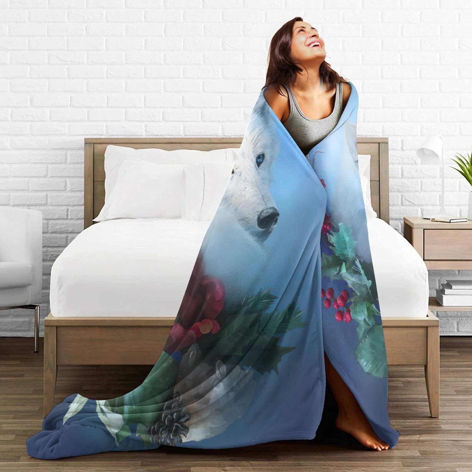 Wolf Blanket Decorative for Adults and Kids Design Pretty Art Gift Home Decorative Living Room Sofa Hug Plush Soft Beding Nap Cozy Blanket2 50"x40"