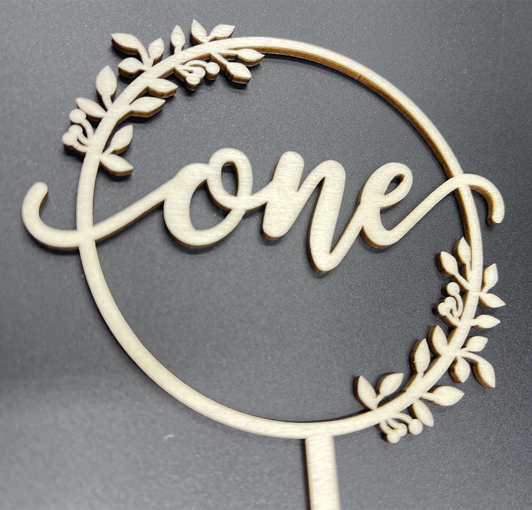 Wooden Gold One 1st Cake Topper New Borth Age Happy Birthday Cake Decorations First Anniversary Double Face