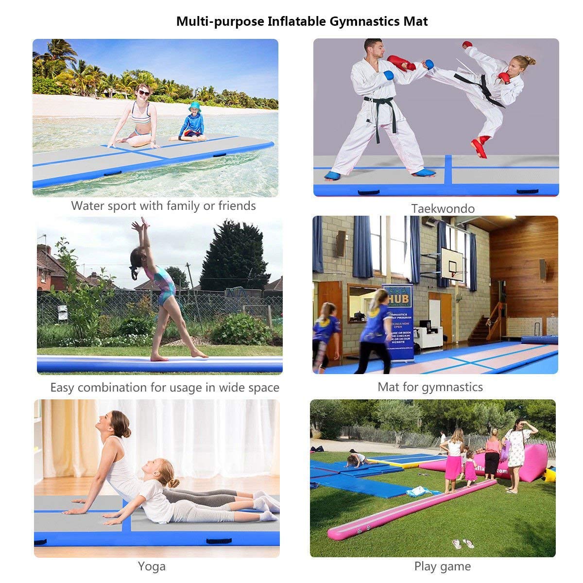 Twin-XL Mattress Size 80" x 39" x 4" Personal Exercise Yoga Pilates Mat w/ Mint-Green Trim Air Inflatable Judo Training Cushion Track Foam