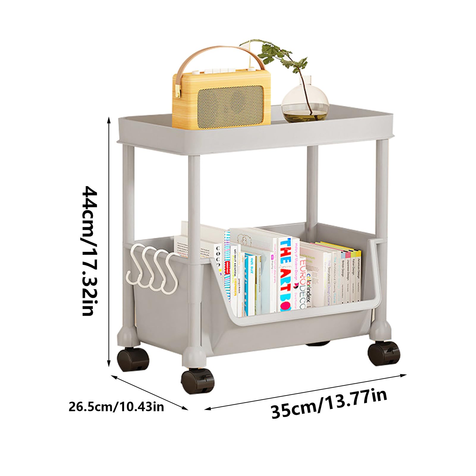 TESAY Rolling Book Cart, 44x35x26.5cm Bookshelf Cart, Adjustable Mobile Bookshelf, Multi-Functional Rolling Bookcase, Portable Book Trolley Book Shelfs Storage Organizer Shelf for Kitchen Supplies