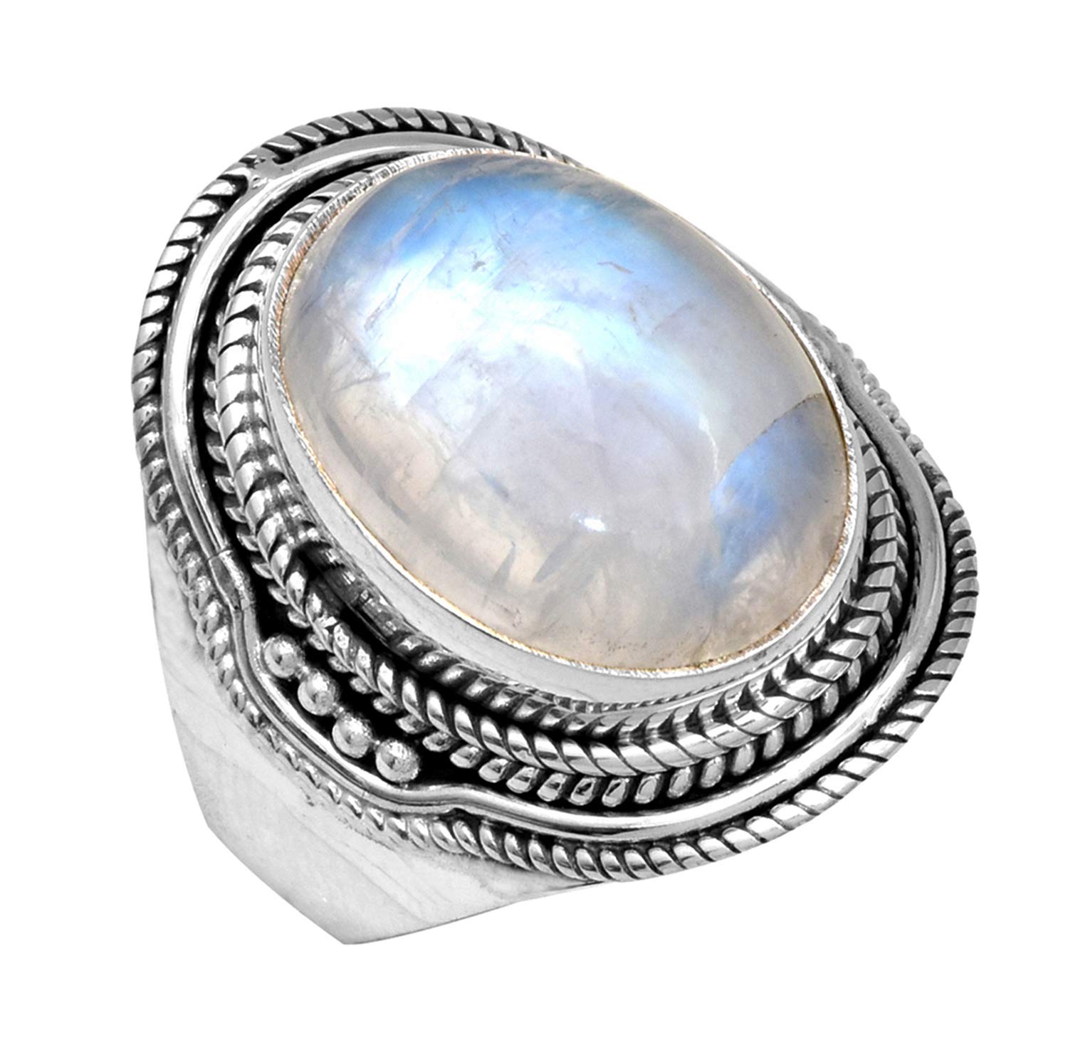 YoTreasure 12x16 MM Moonstone Chunky Ring .925 Sterling Silver
