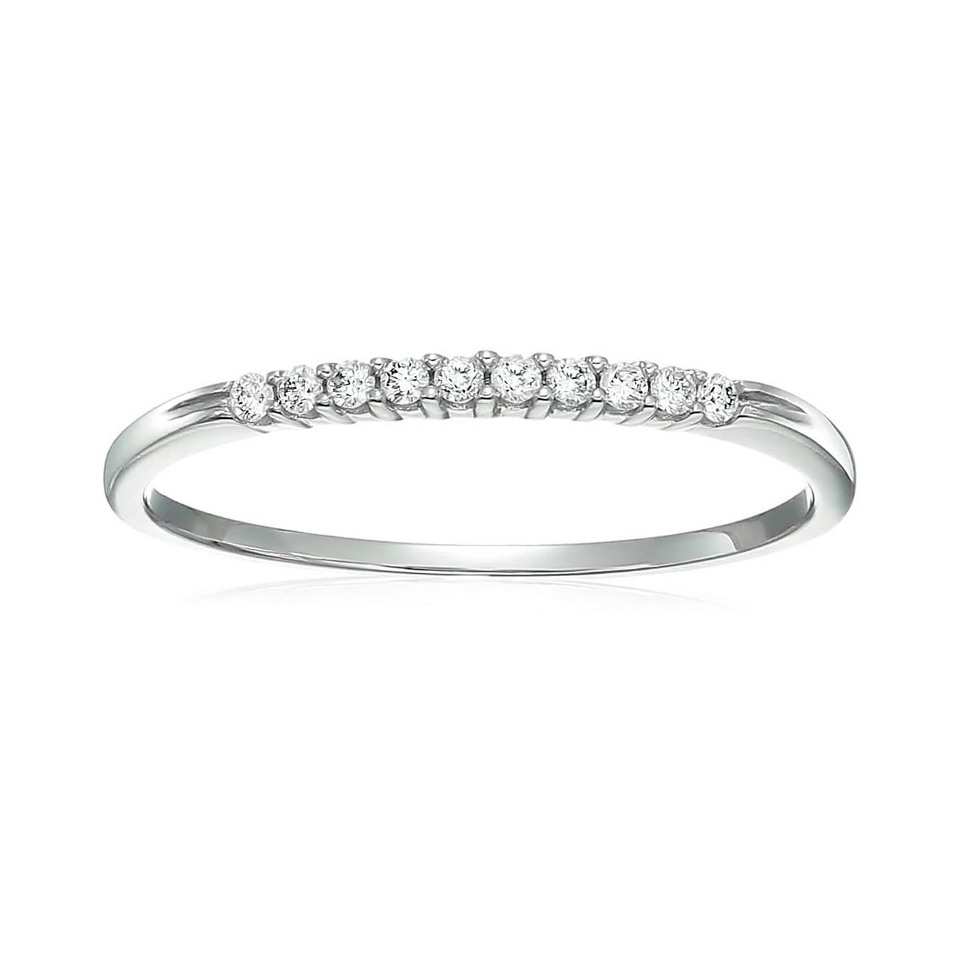Vir Jewels 1/10 carat (ctw) Petite Diamond Wedding Anniversary Band for Women, Round Diamond Engagement Ring 10K White Gold 10 Stones Prong Set 0.10 cttw, Size 5